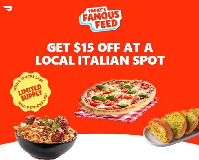 DEAL: DoorDash - $15 off with No Minimum Spend at Selected Italian ...