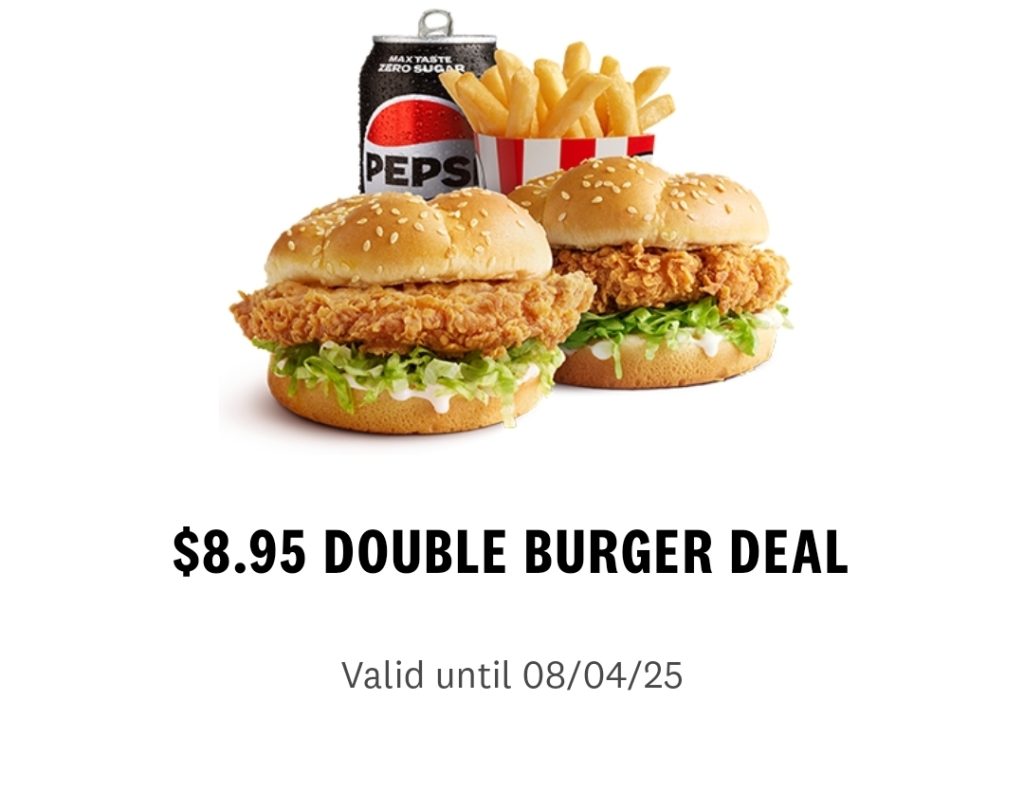 DEAL: KFC - $8.95 Double Burger Deal via App & Online (8 April 2025 ...