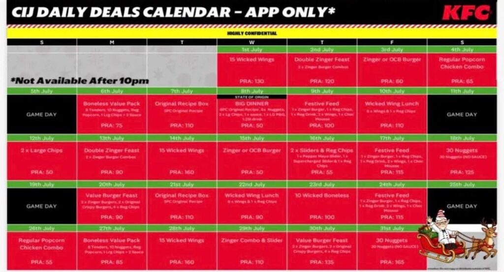 KFC Christmas in July 2026 Deals Calendar Leak Reveals Daily App Offers ...